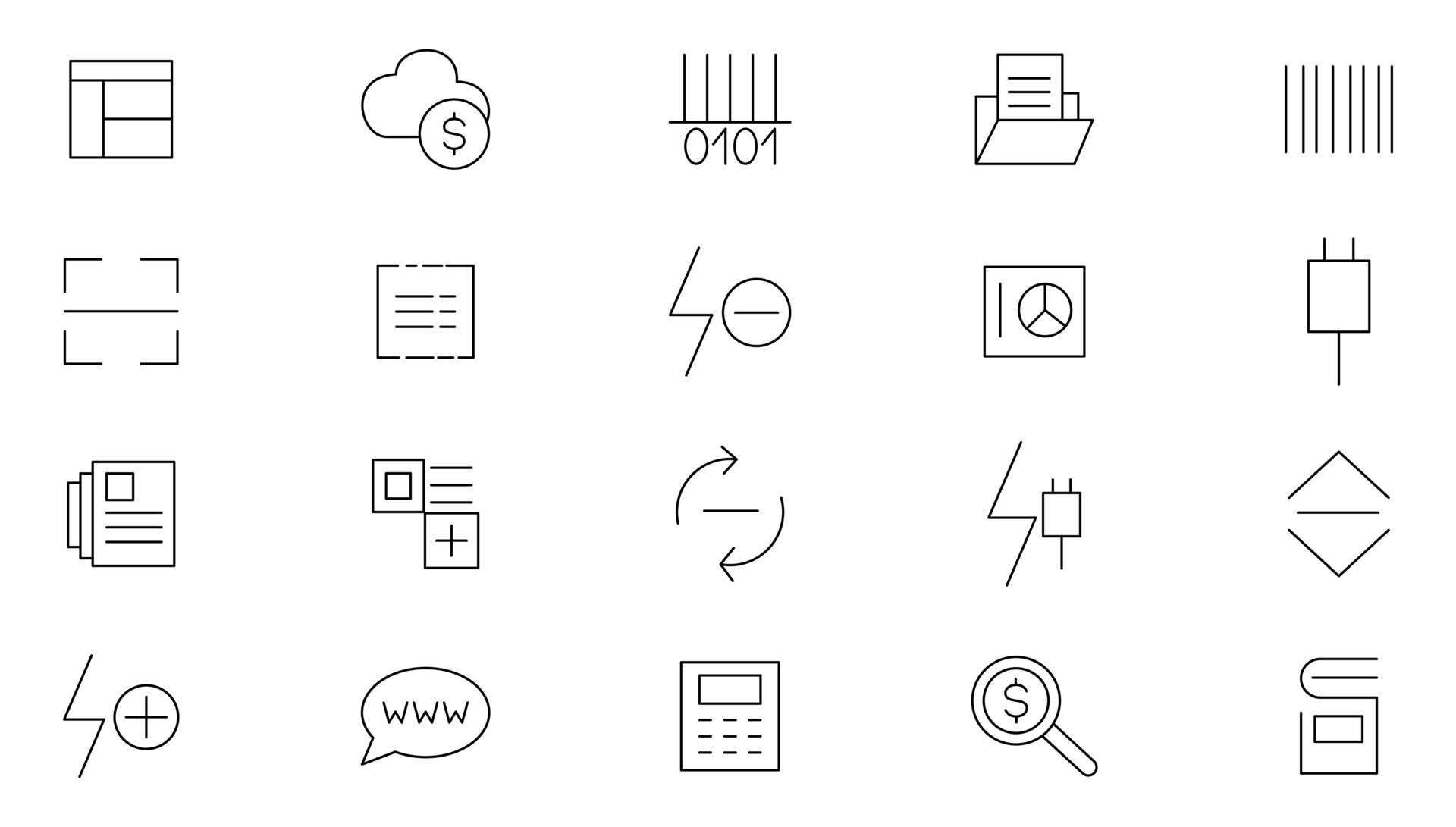 Flashcode linear icon set. Online, barcode, payment, details, code, scan outline icon collection ...