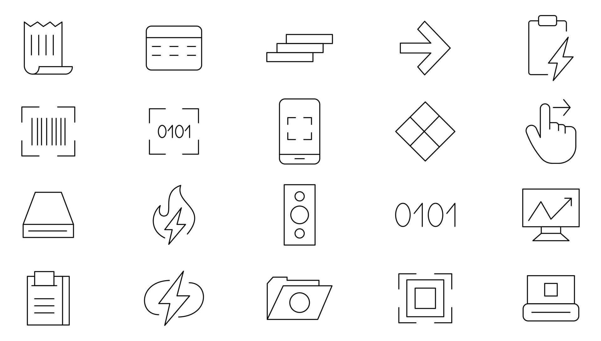 Flashcode linear icon set. Online, barcode, payment, details, code, scan outline icon collection ...