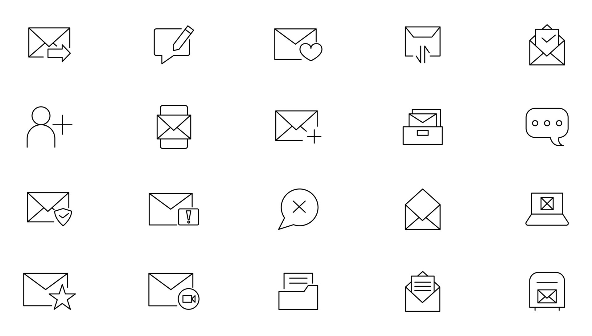 Mail and email line icon set. Message, envelope, mailing, postal letter, post office and mailbox ...