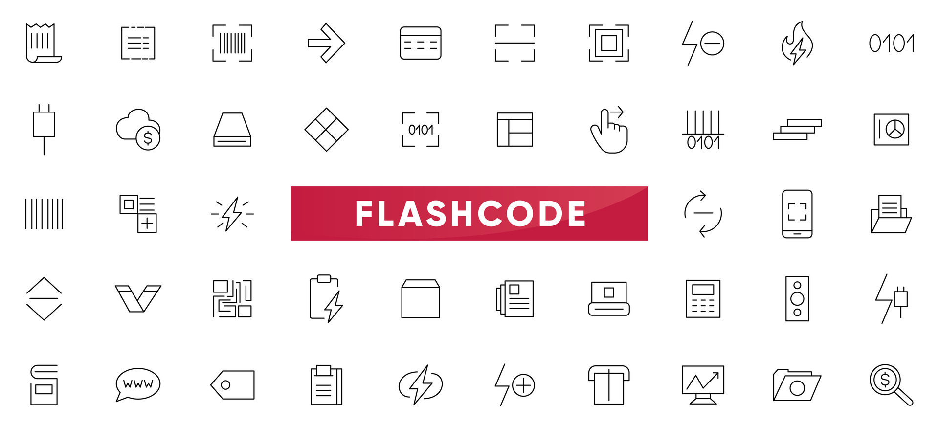 Flashcode linear icon set. Online, barcode, payment, details, code ...