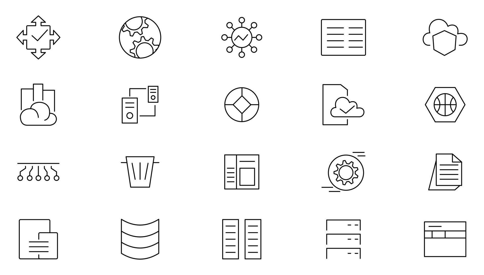 Data storage thin line icon set. Big data, data security, cloud ...