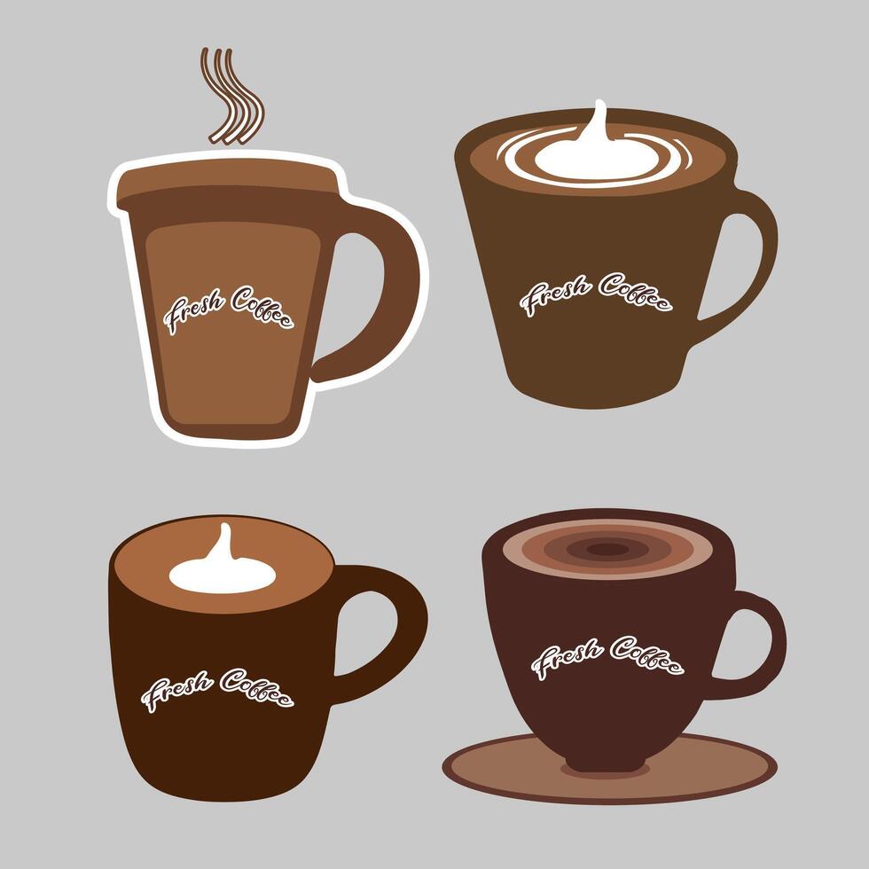 Cute Coffee Cup Stickers Set Art Clipart Illustration Isolated On White Background 47805110