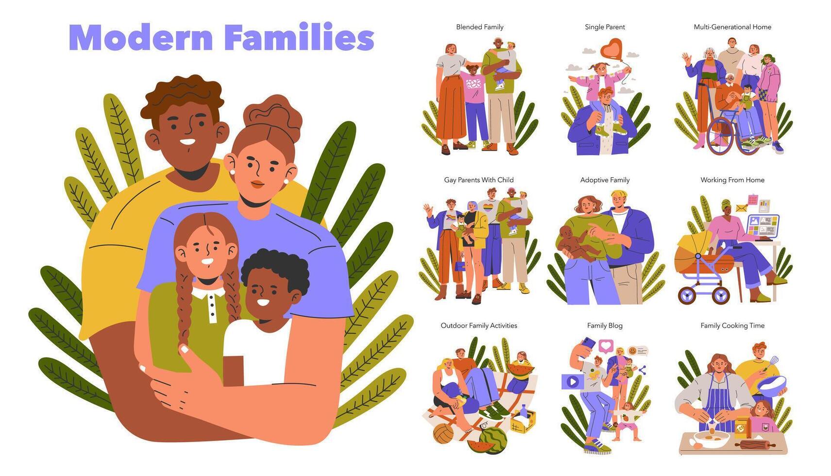 Modern Families. Flat Illustration 47805388 Vector Art at Vecteezy