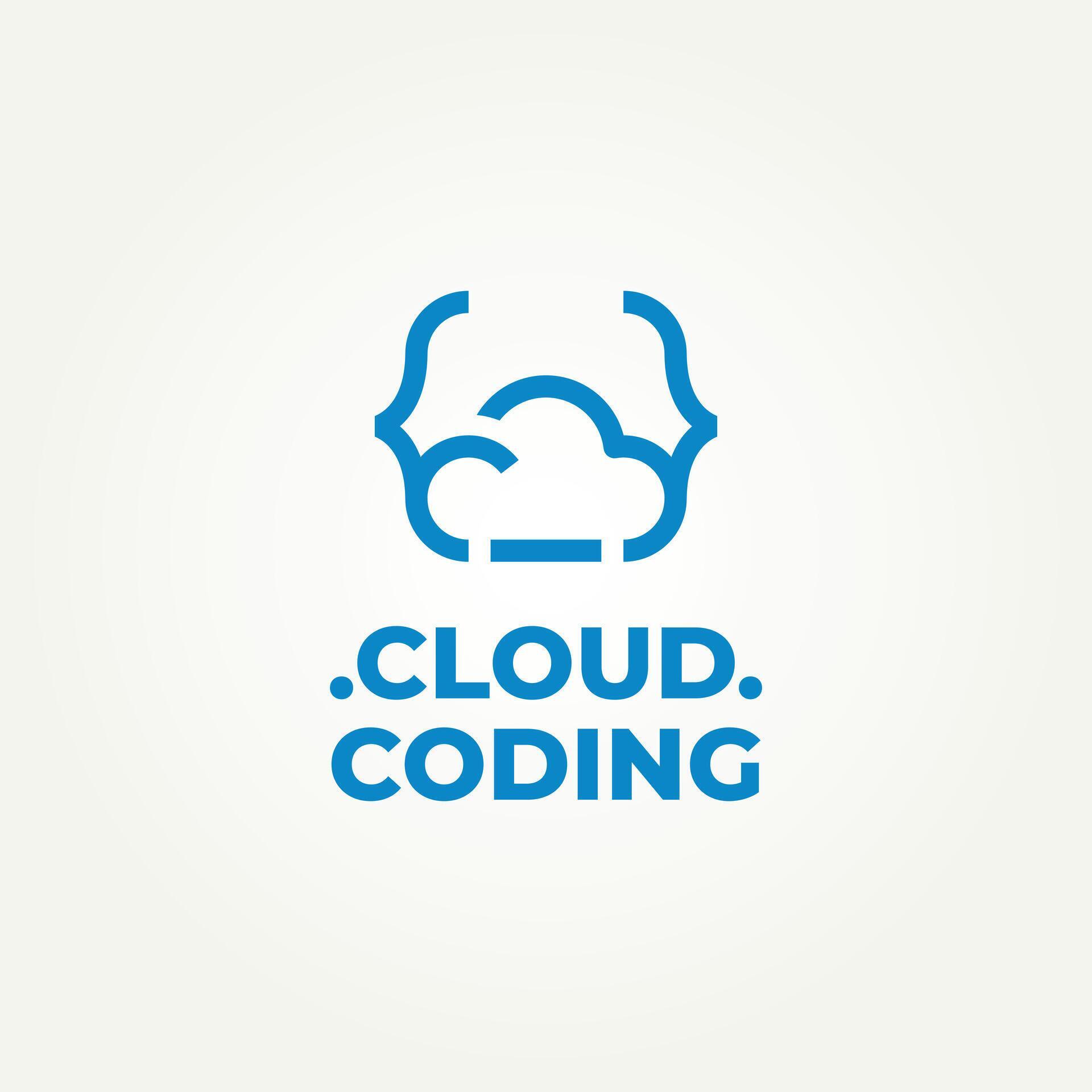 minimalist cloud coding line art label logo illustration design. simple ...