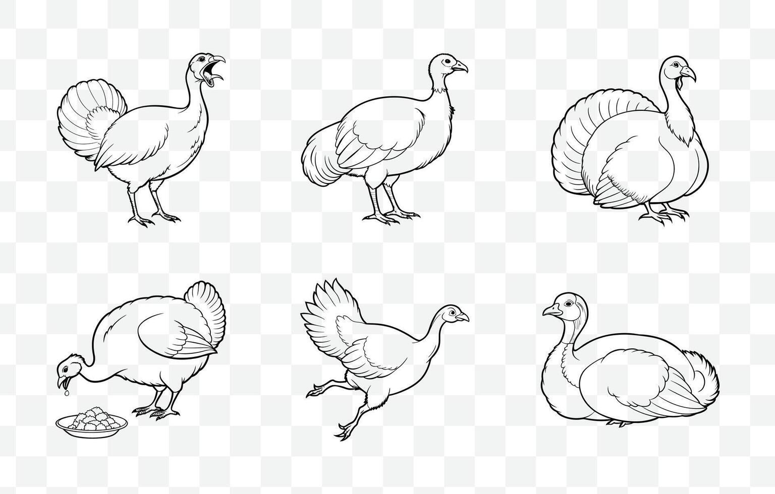 Print Turkey Line Art Set Detailed Illustrations for Graphic Design and ...