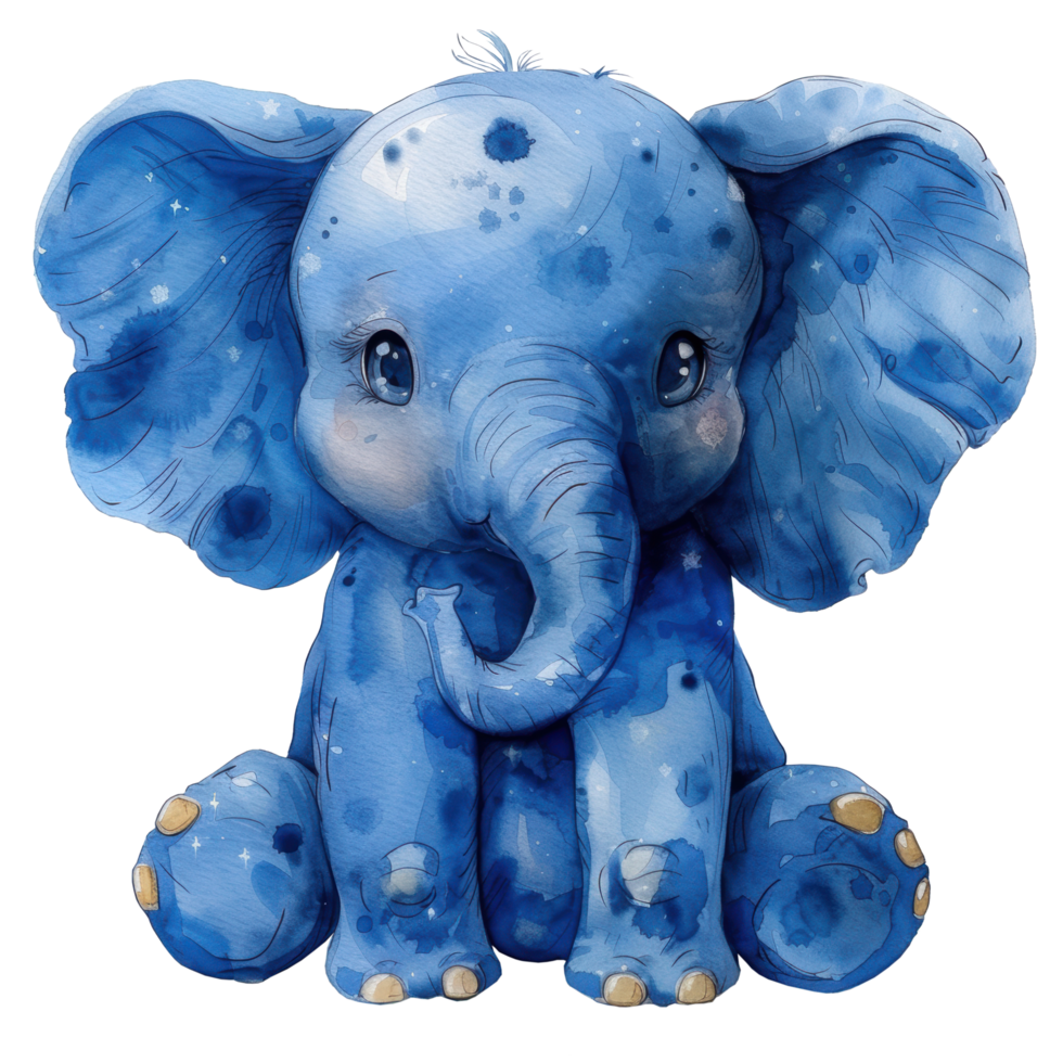 watercolor blue baby elephant cartoon and wildlife illustration. Ai ...