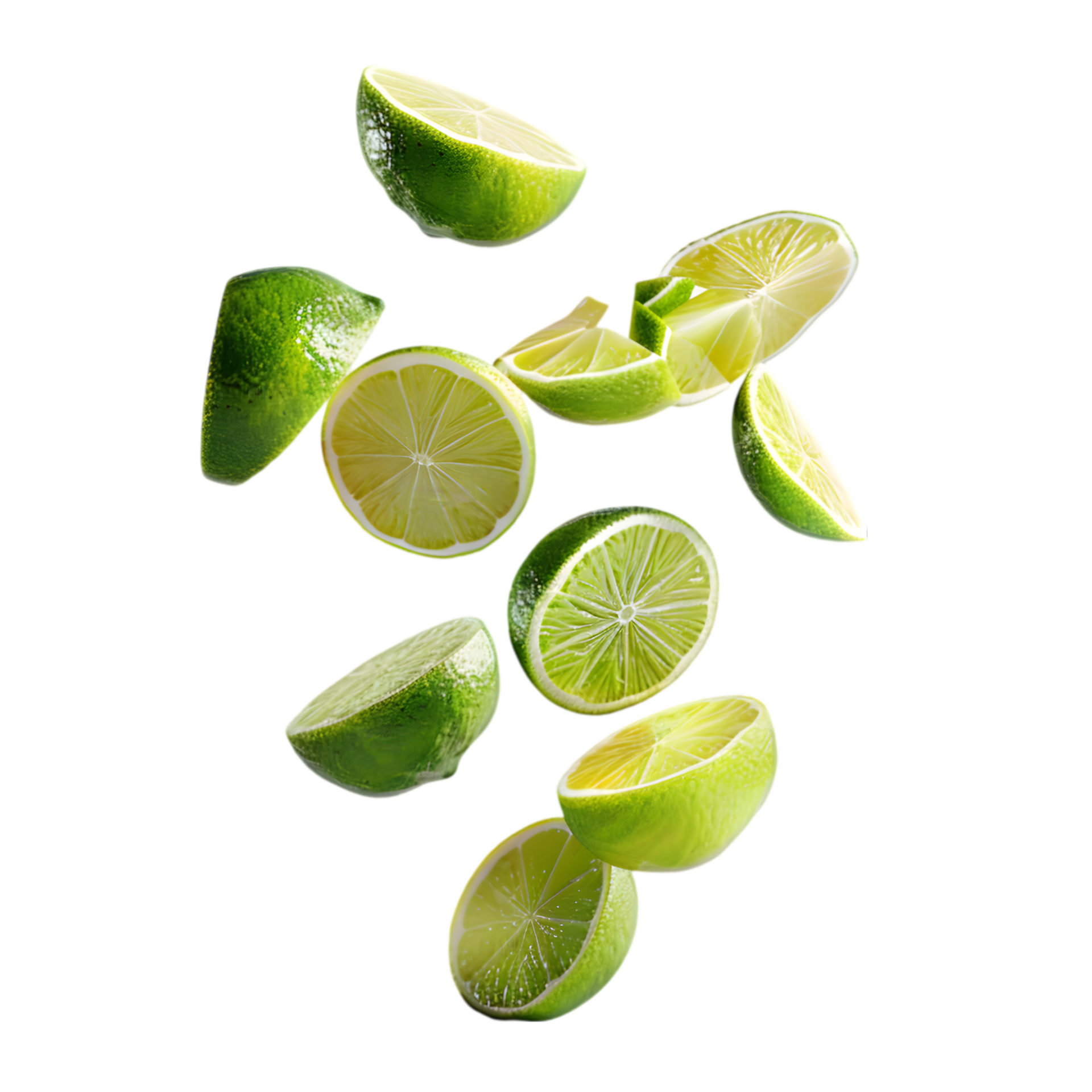 Floating lime slices isolated on a transparent background 47825211 PNG