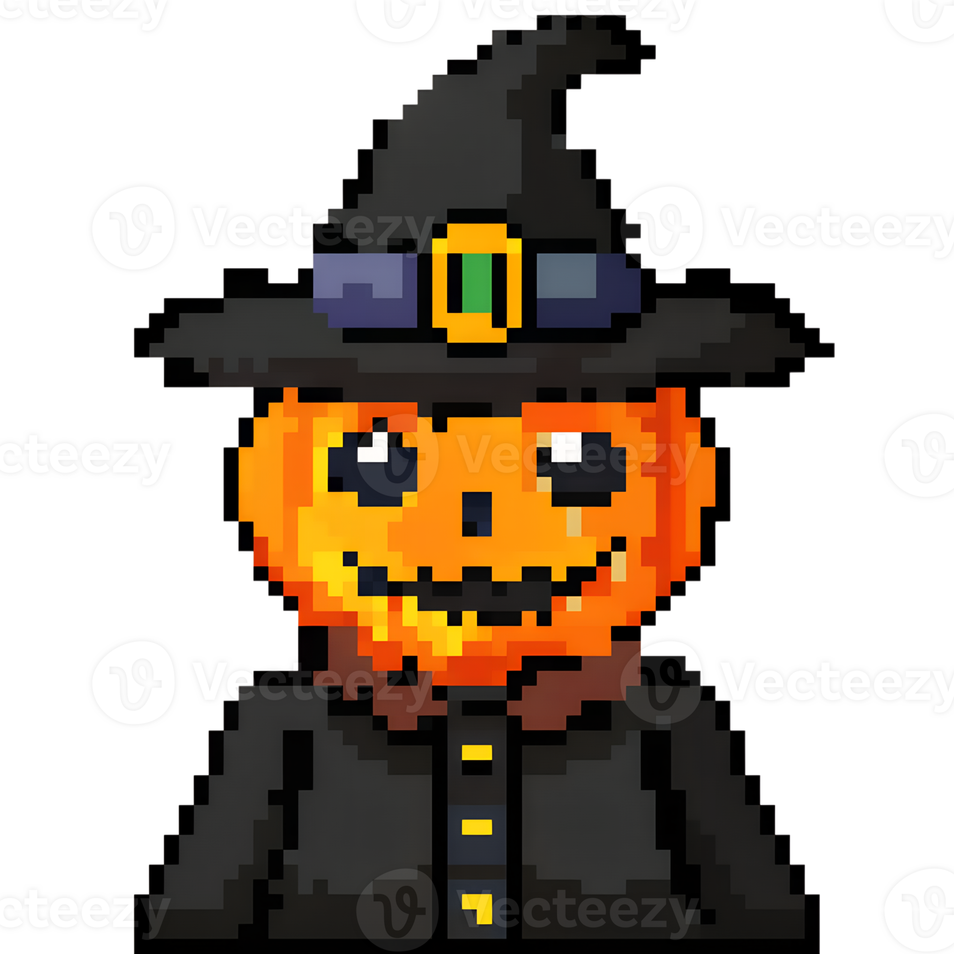 Pixel art of a Halloween pumpkin with a witch hat, ideal for festive ...