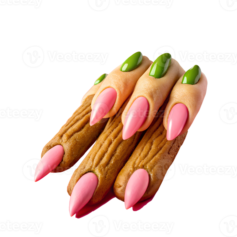 Colorful Manicured Nails Resembling Monster Fingers With Pink And Green Nail Polish Perfect For