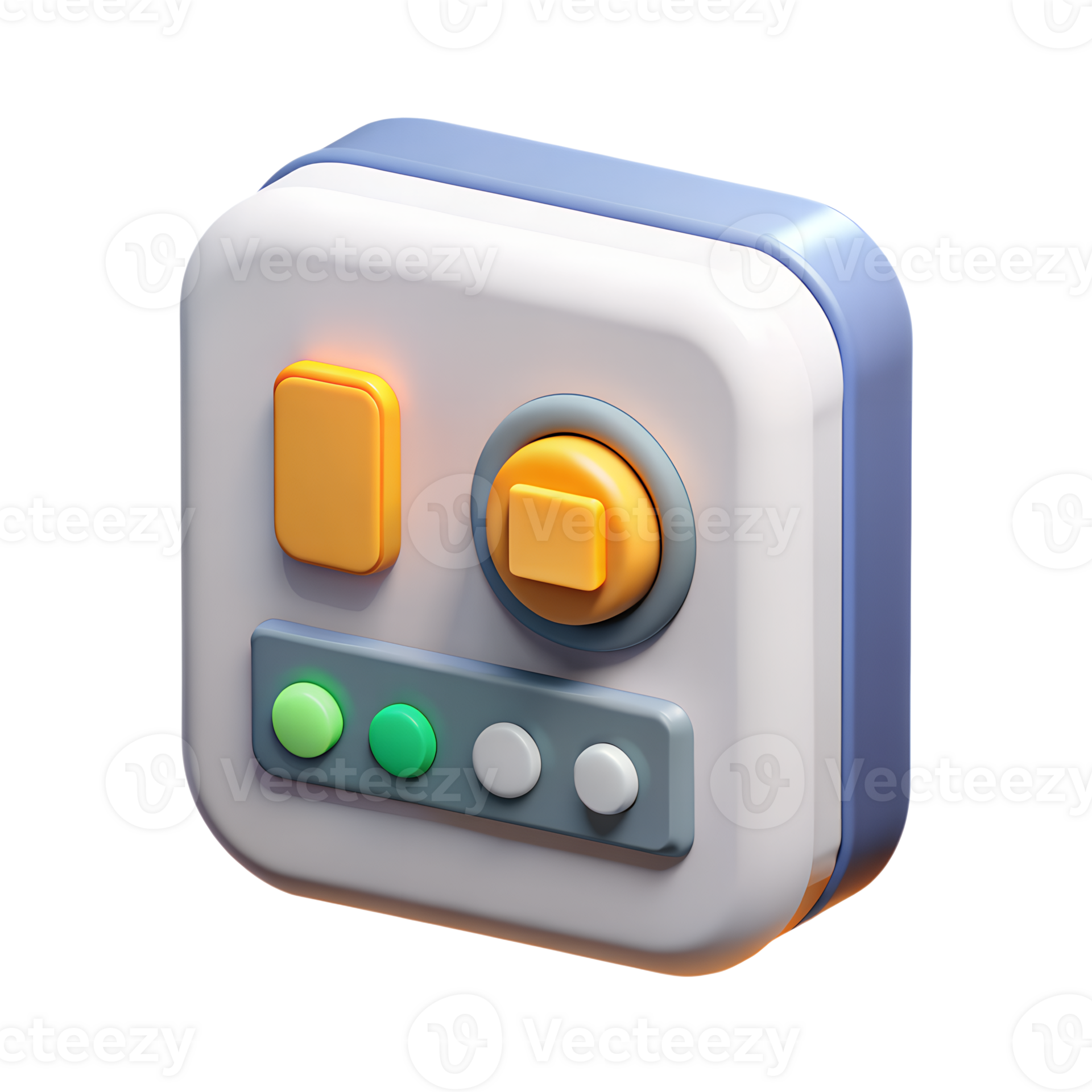 3D rendered icon of a stylized interface with buttons and knobs ...