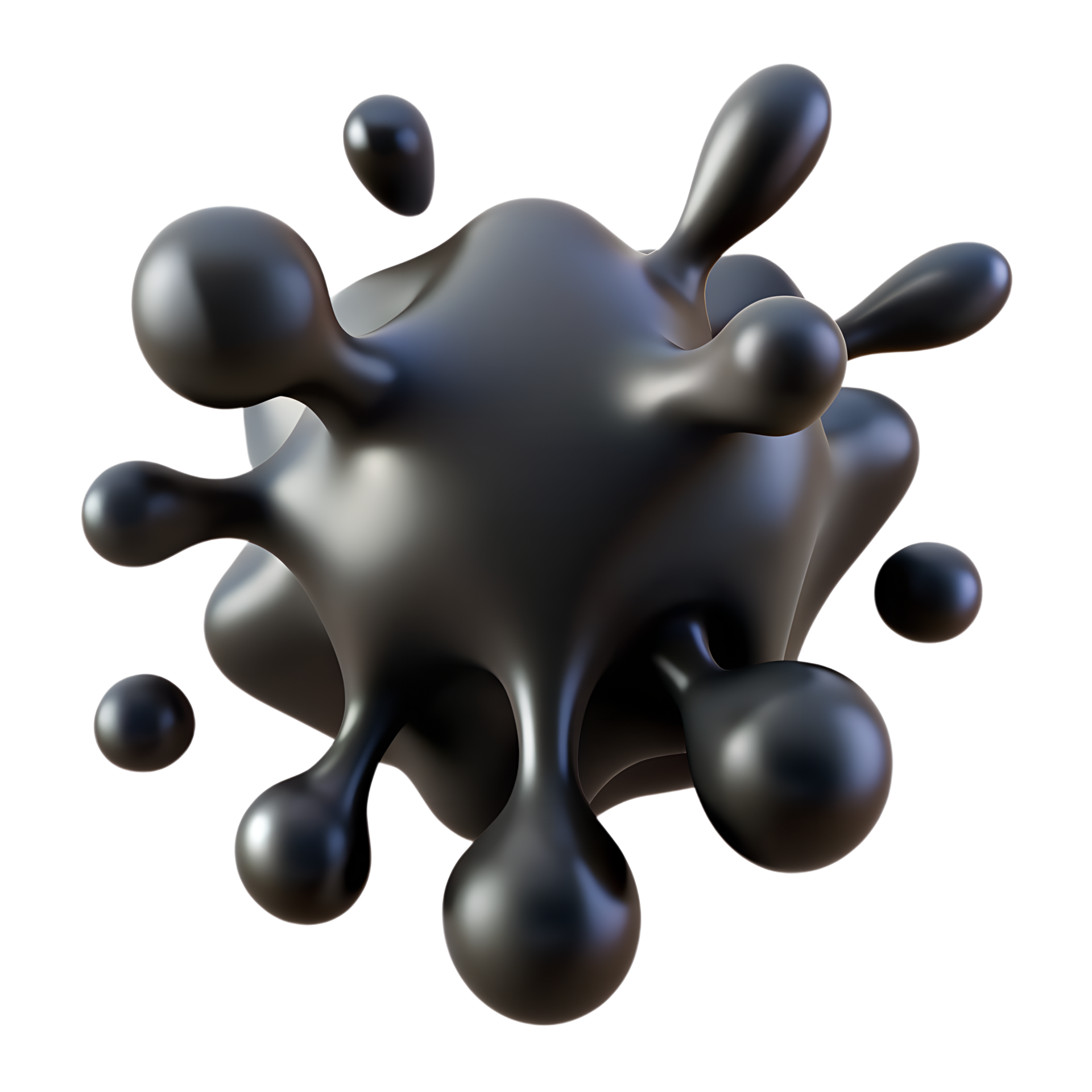 Abstract black 3D blob with smooth surface and protruding nodes on transparent background ...