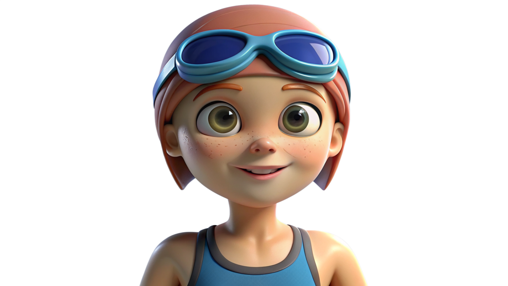Cheerful Cartoon Girl Wearing Swim Goggles And Swimsuit 47832266 Png