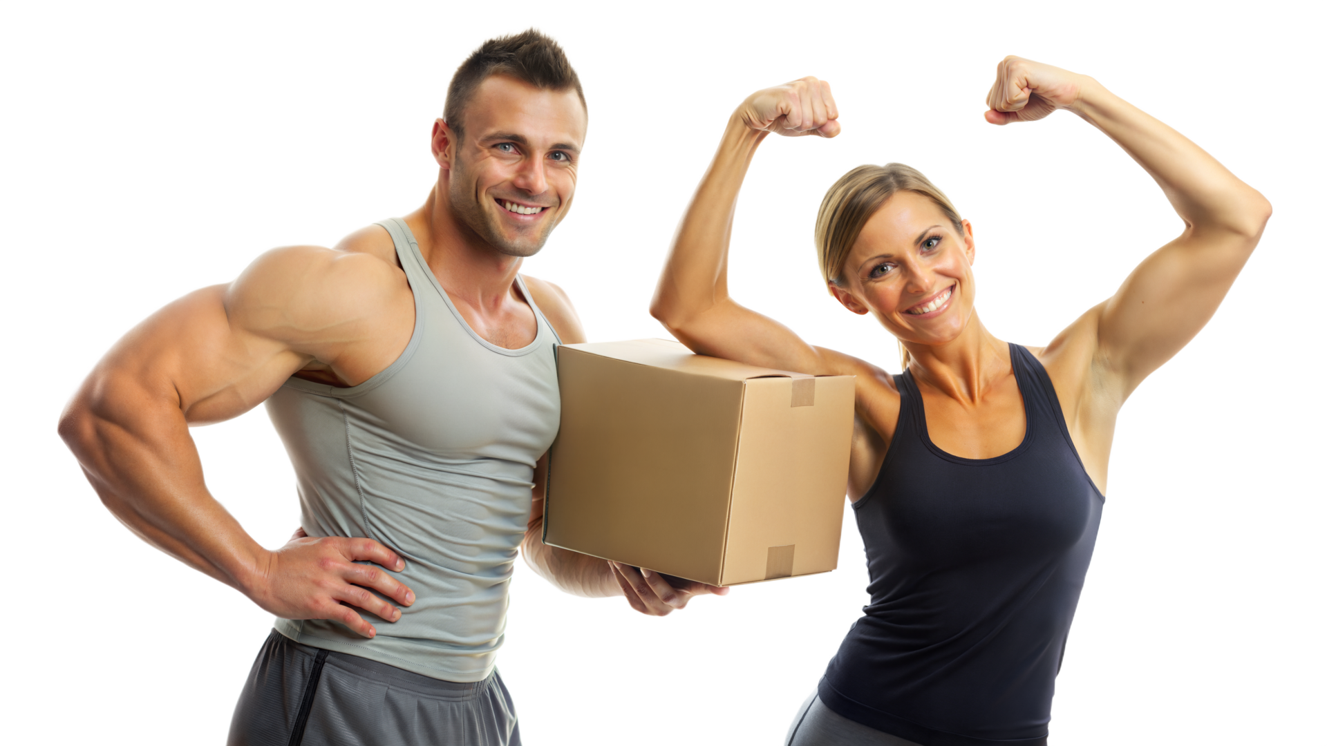 Muscular Man and Woman Holding Box With Flexed Arms 47832277 PNG