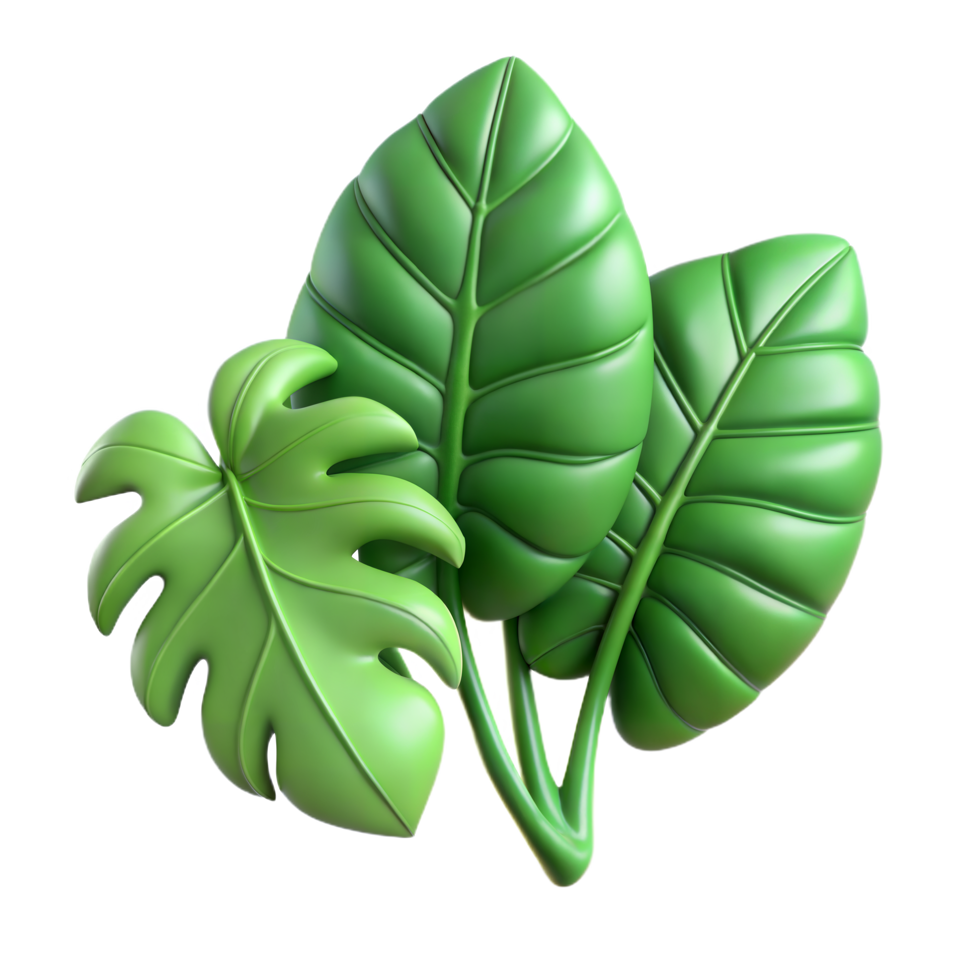 Tres verde hojas en un 3d prestados ilustración 47832477 PNG