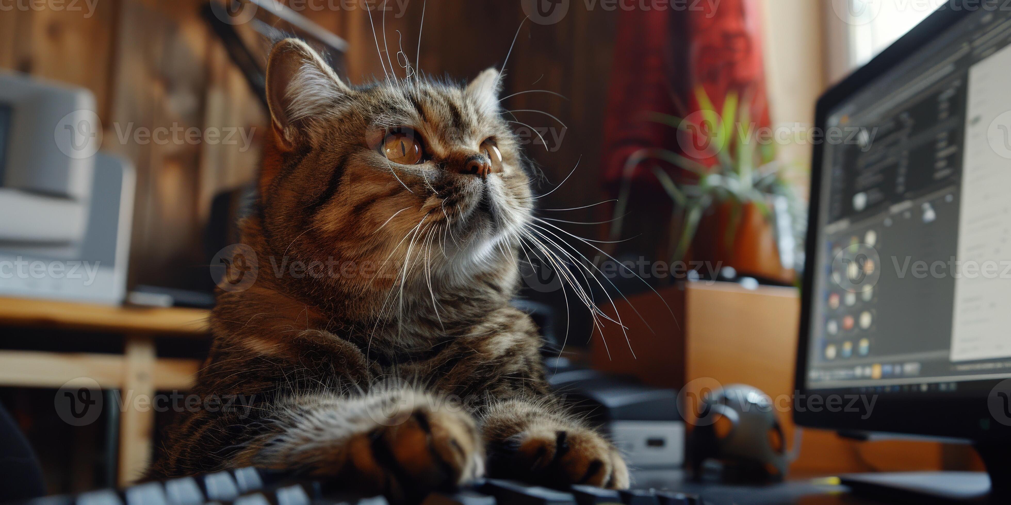 Cat Using Computer 47838754 Stock Photo at Vecteezy