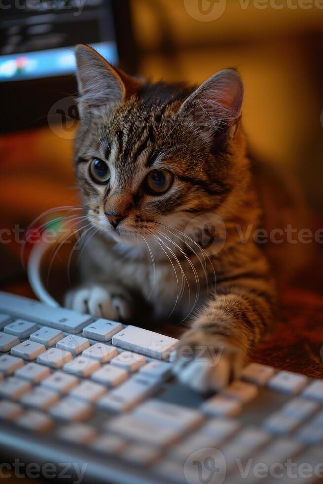 Tabby Cat Using Computer Keyboard 47838755 Stock Photo at Vecteezy