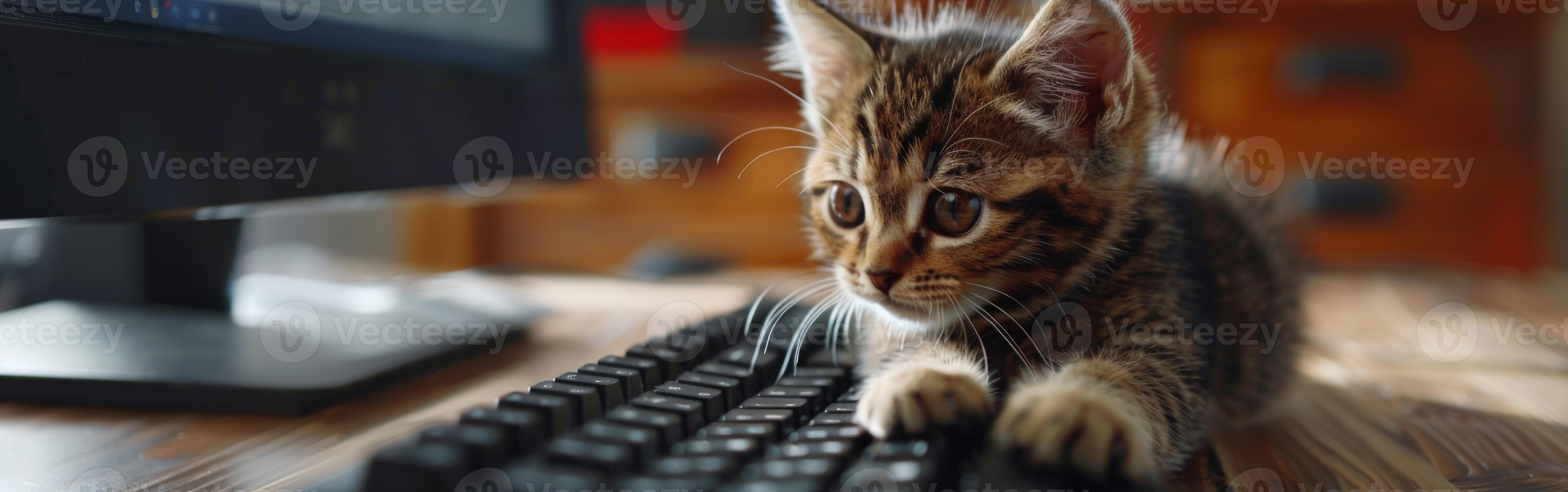 Tabby Cat Using Computer Keyboard 47838759 Stock Photo at Vecteezy