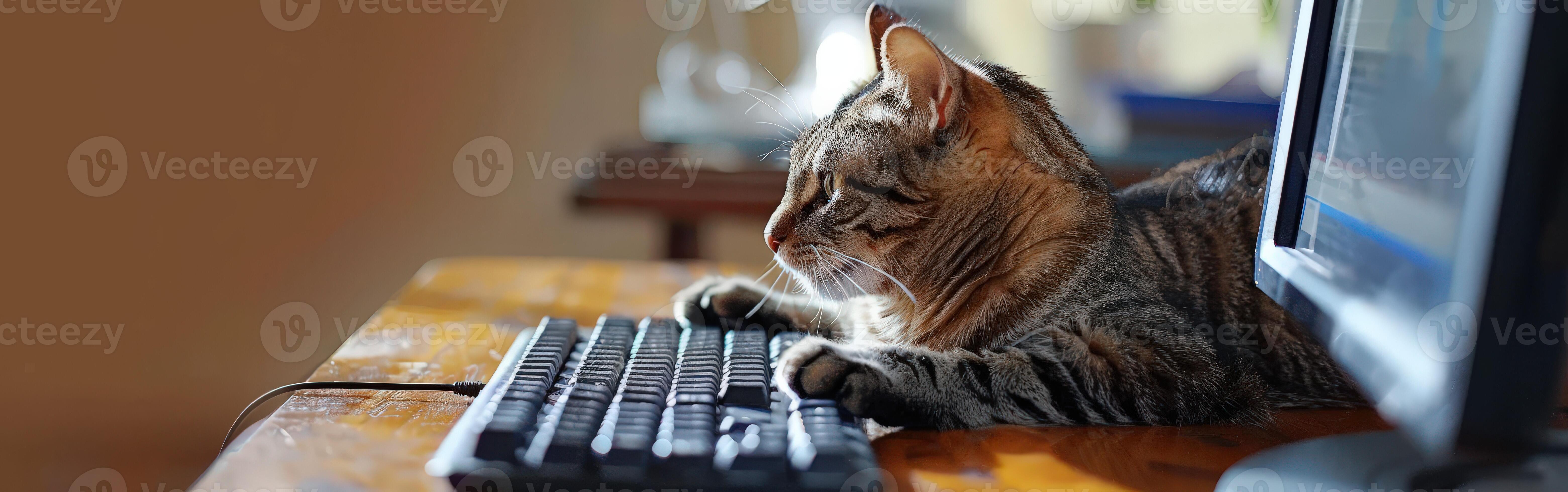 Cat Using Computer Keyboard 47838767 Stock Photo at Vecteezy
