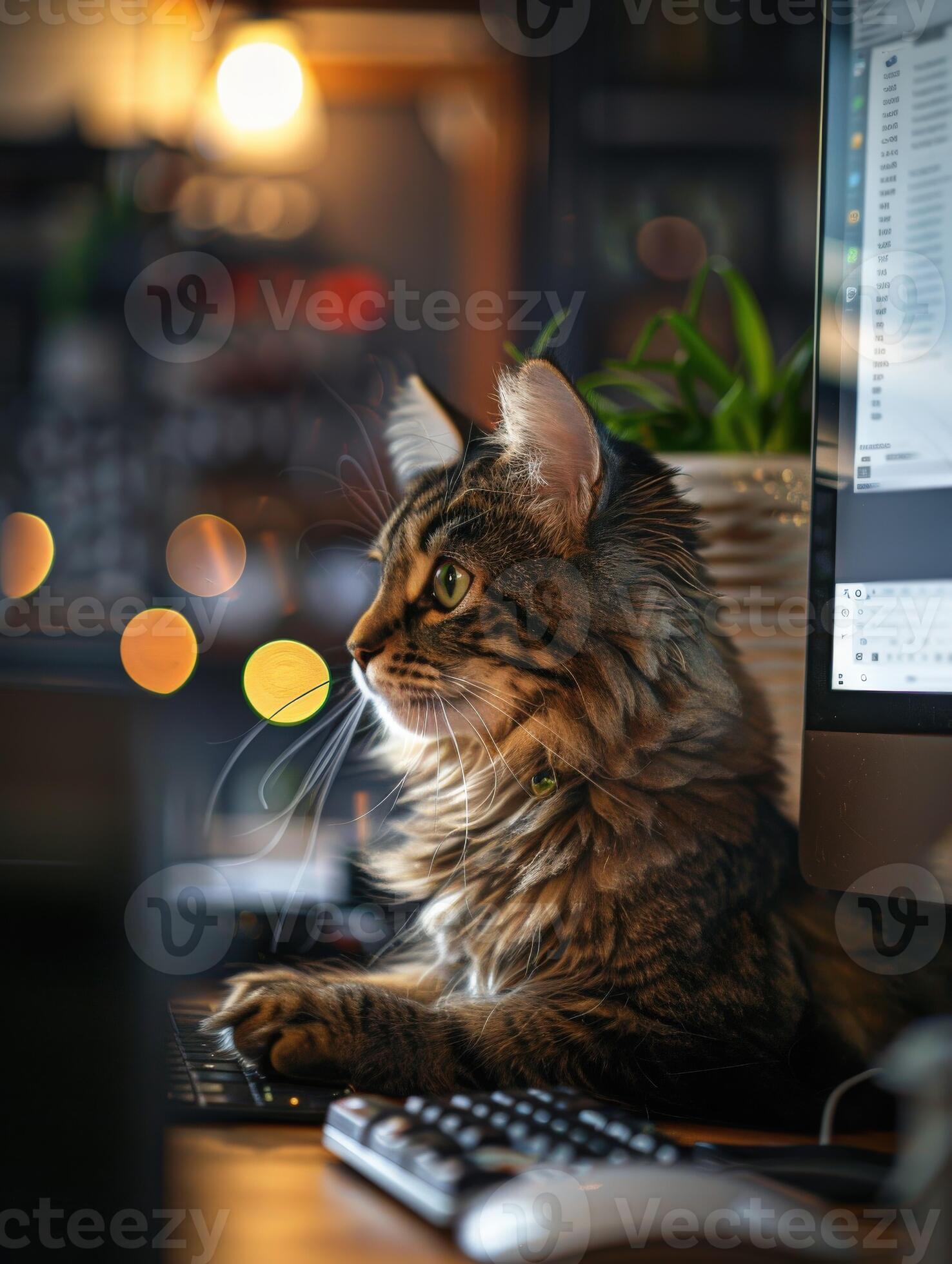 Cat Using Computer in Home Office 47838772 Stock Photo at Vecteezy
