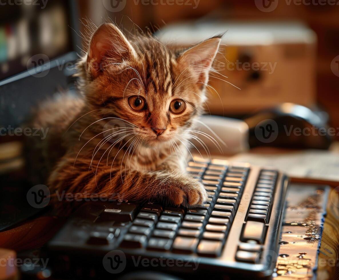 Tabby Kitten Using Computer Keyboard 47838787 Stock Photo at Vecteezy