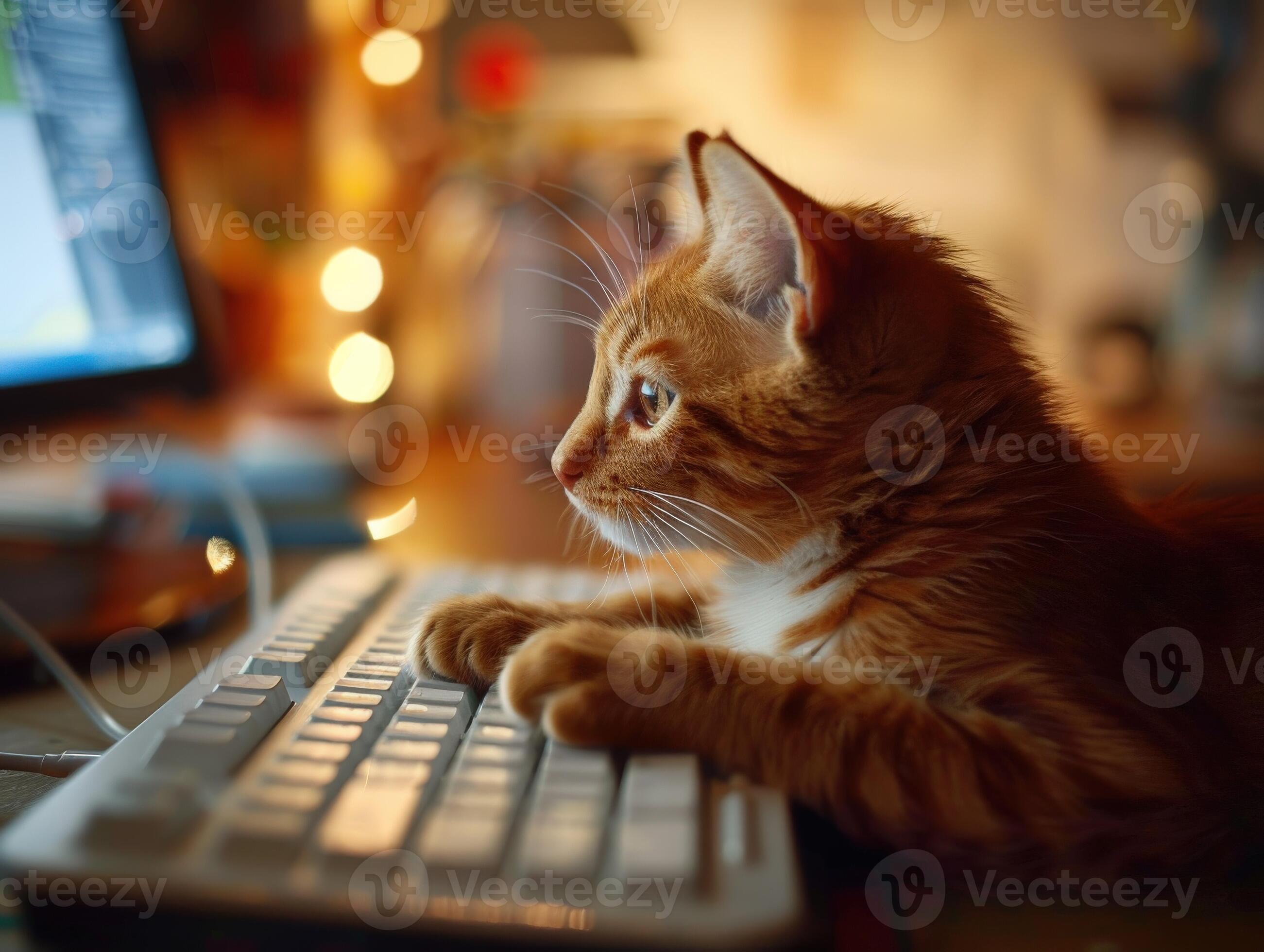 Orange Tabby Cat Using a Computer 47838791 Stock Photo at Vecteezy