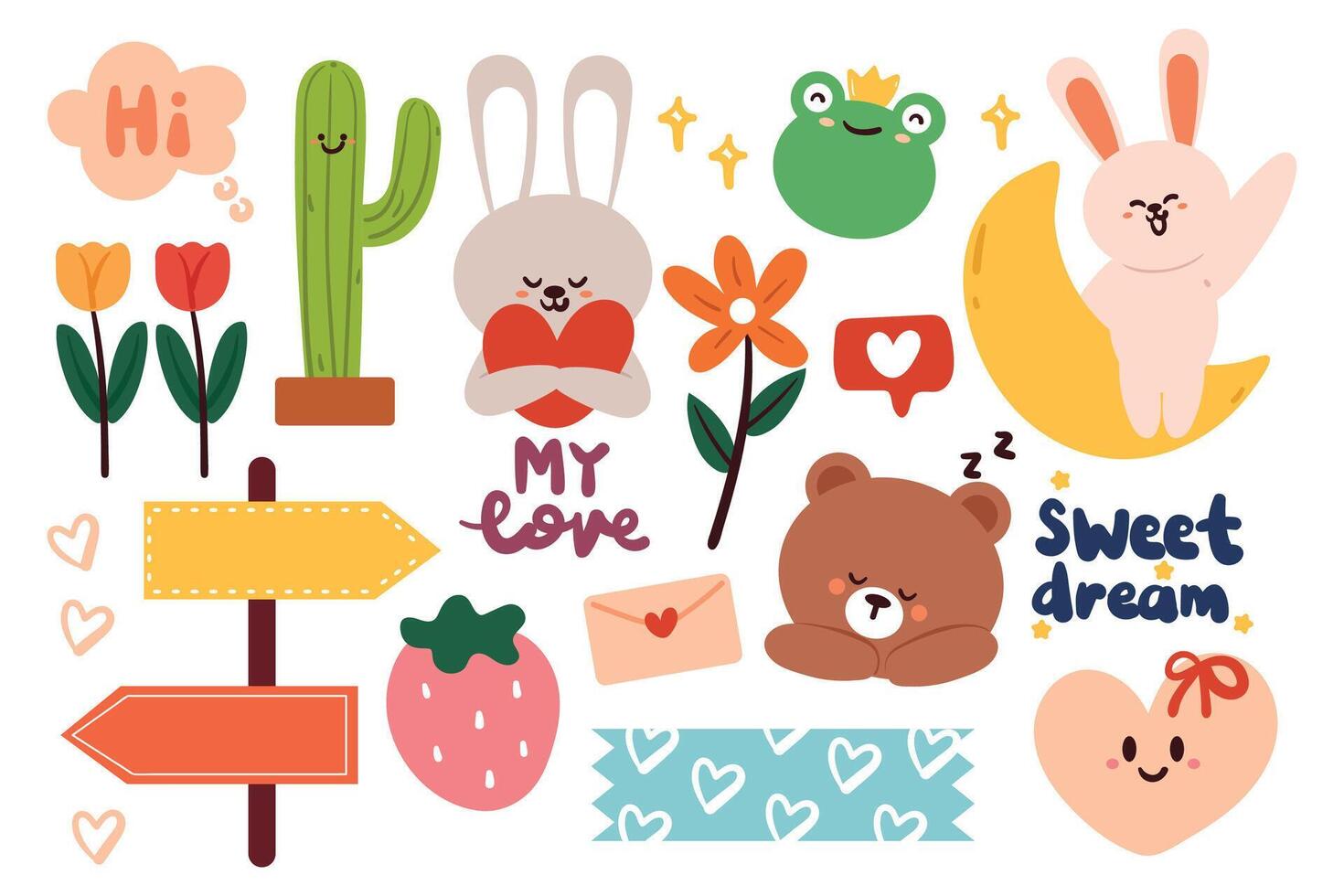 Hand Drawing Cartoon Kawaii Sticker Set Cute Sticker Doodle Set 47853460 Vector Art At Vecteezy