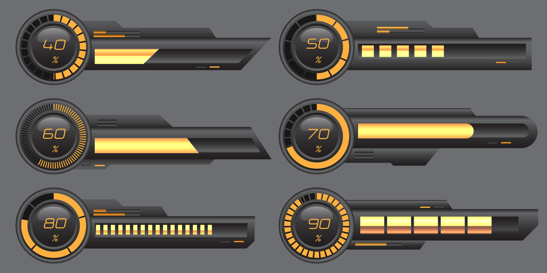 Set of HUD modern loading progress bars user interface elements design technology cyber yellow ...