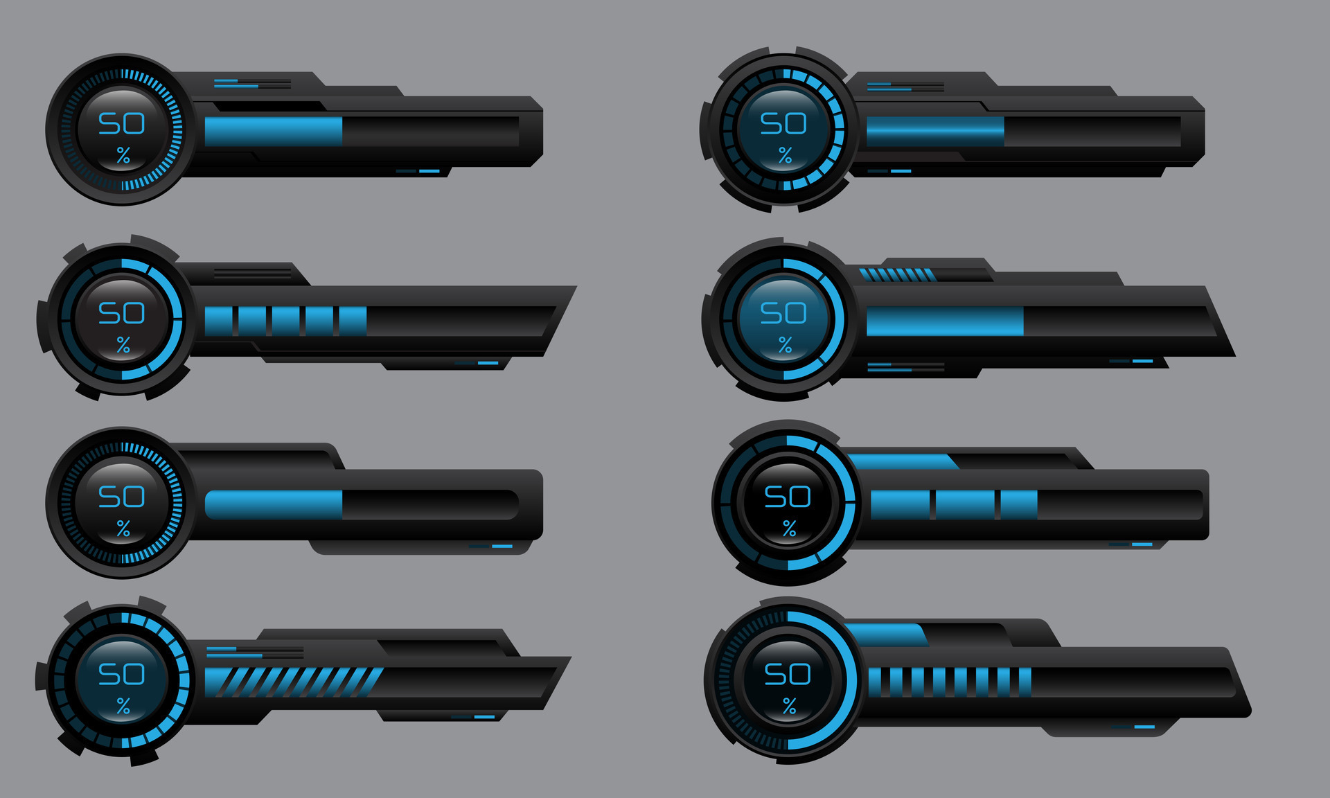 Set Of Hud Modern Loading Progress Bars User Interface Elements Design Technology Cyber Blue