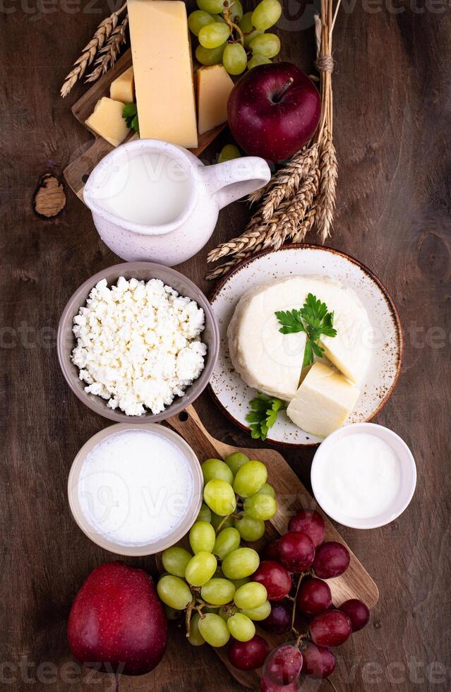 Judaic holiday Shavuot concept. Tzfat cheese and dairy products ... Judaic holiday Shavuot concept. Tzfat cheese and dairy products ...