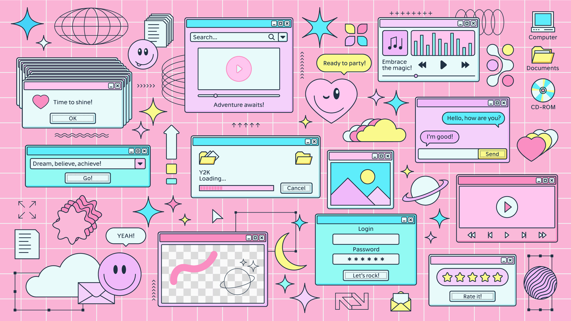 Y2k retro browser window page with computer icons 47883457 Vector Art ...