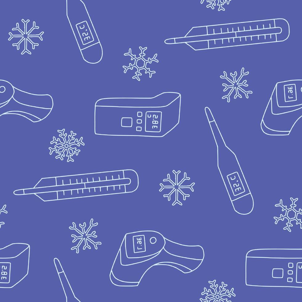 Outline Thermometer Temperature Snowflake Seamless Pattern Illustration For Print Wallpaper