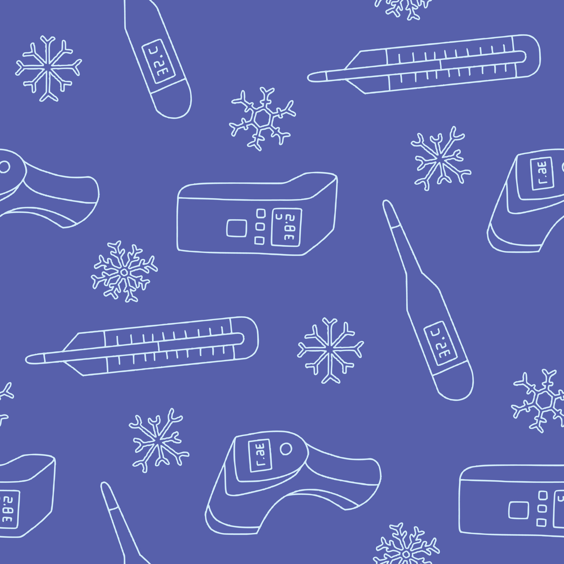 Outline Thermometer Temperature Snowflake Seamless Pattern Illustration