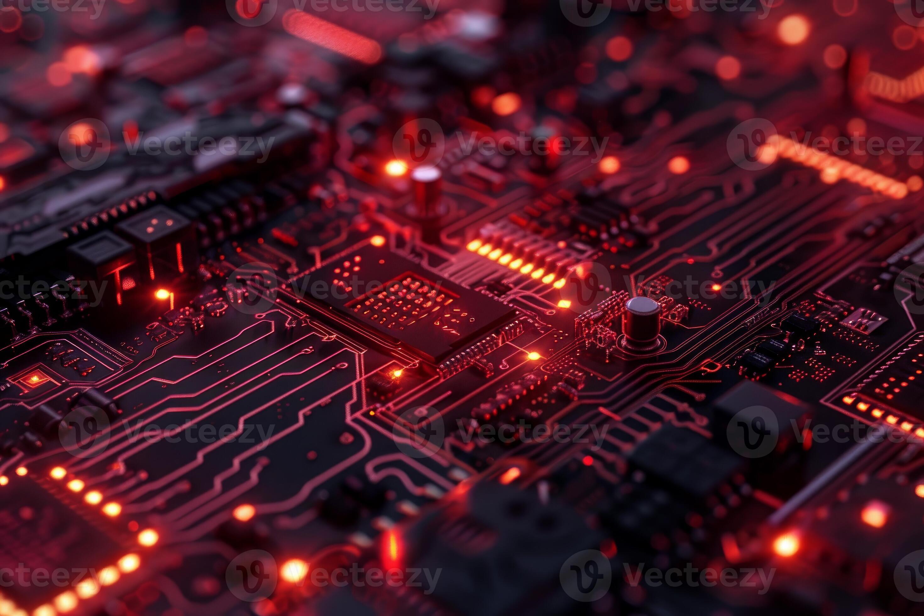 Futuristic circuit board with glowing red lights 47900477 Stock Photo ...