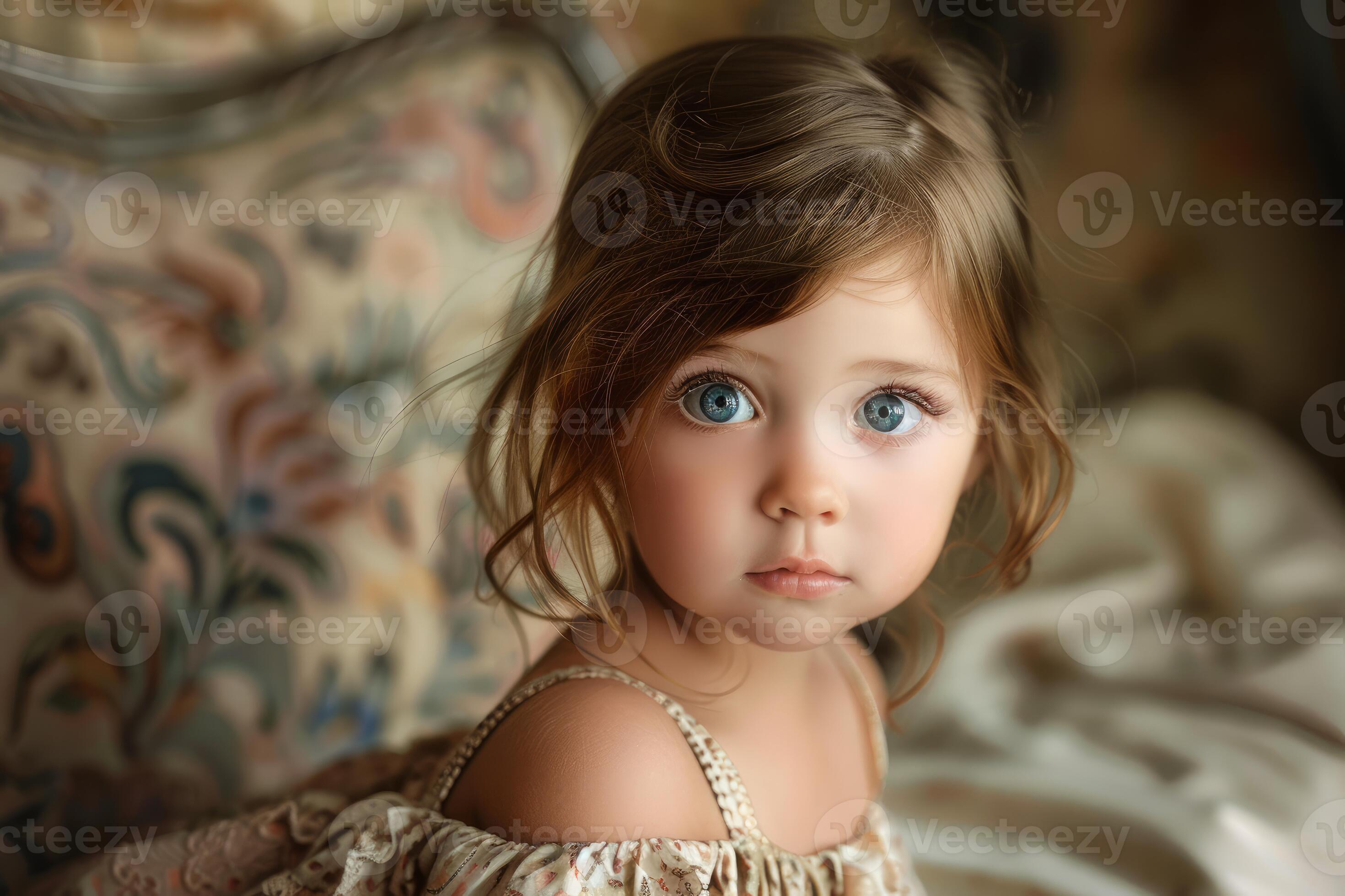 Innocent Gaze Portrait Of A Young Girl With Striking Blue Eyes