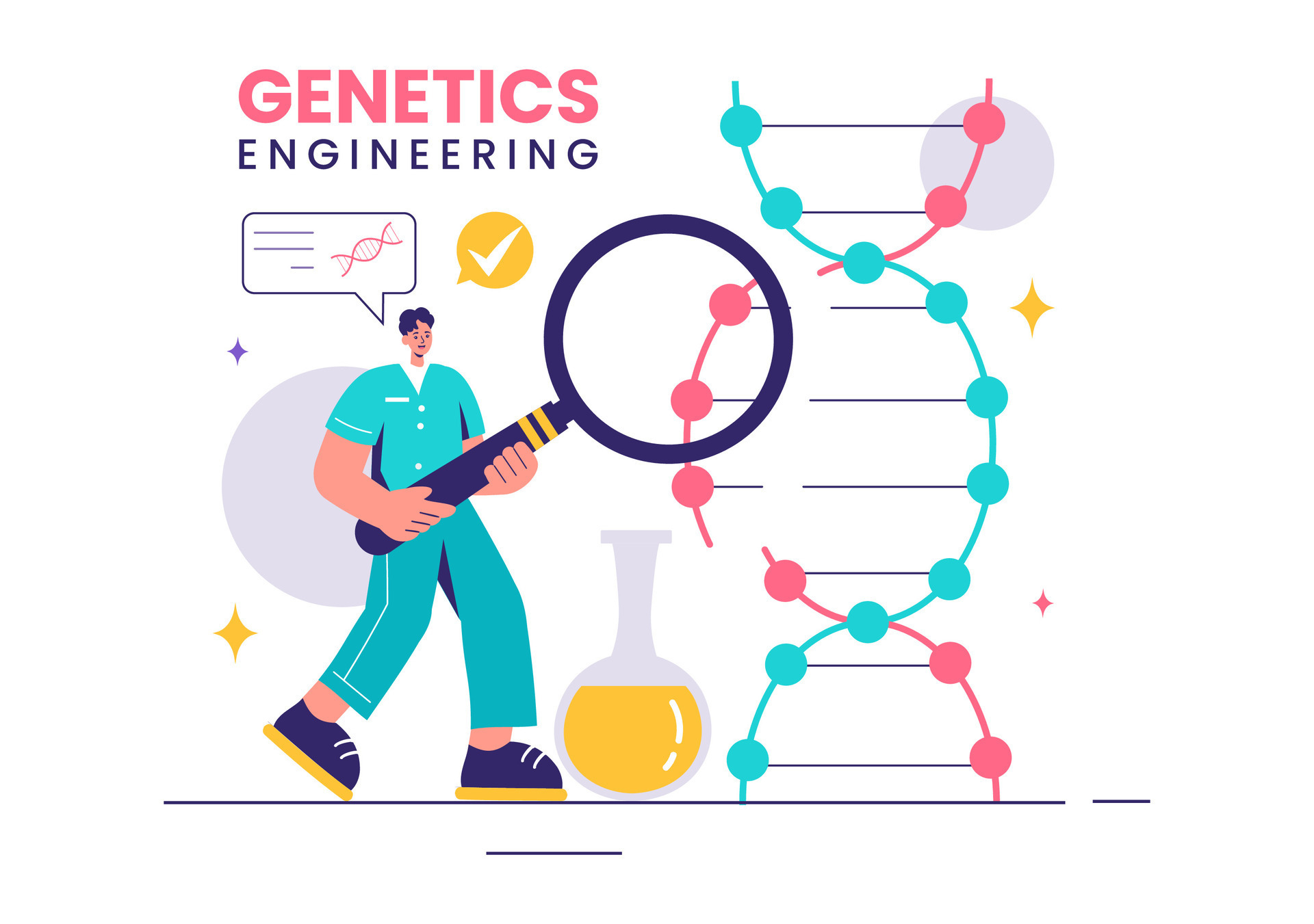 Vector Illustration Of Genetic Engineering And Dna Modifications With Genetics Research Or