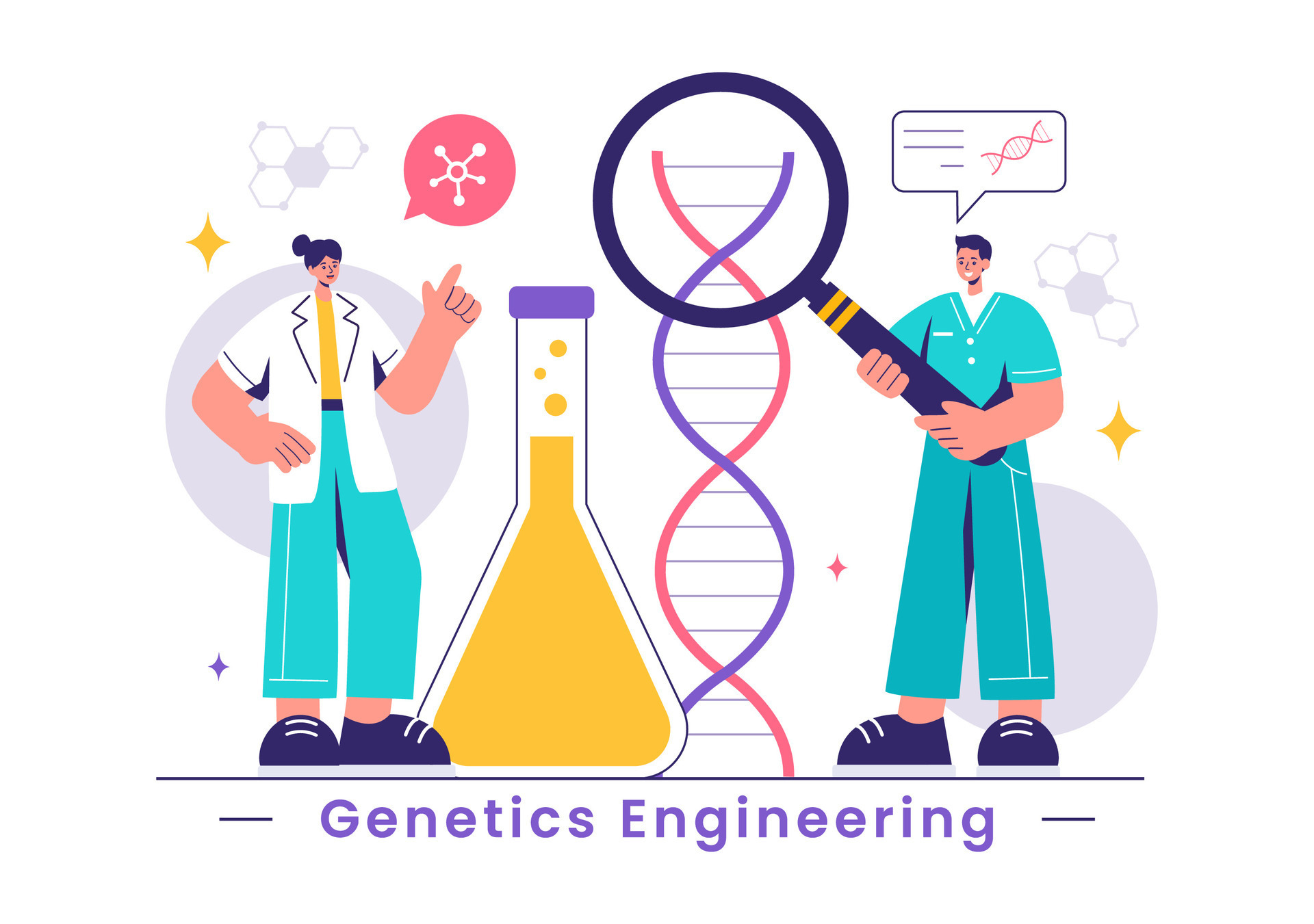 Vector Illustration Of Genetic Engineering And Dna Modifications With Genetics Research Or