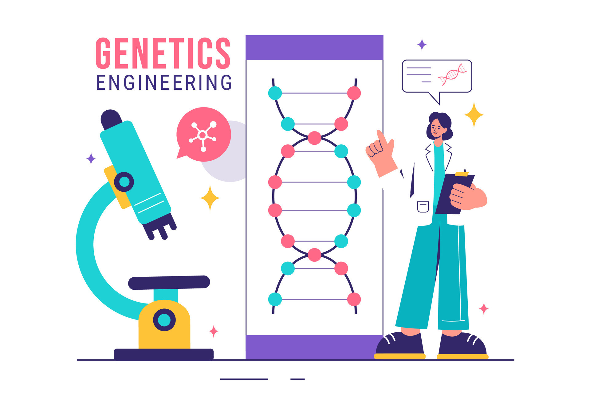 Vector Illustration Of Genetic Engineering And Dna Modifications With Genetics Research Or