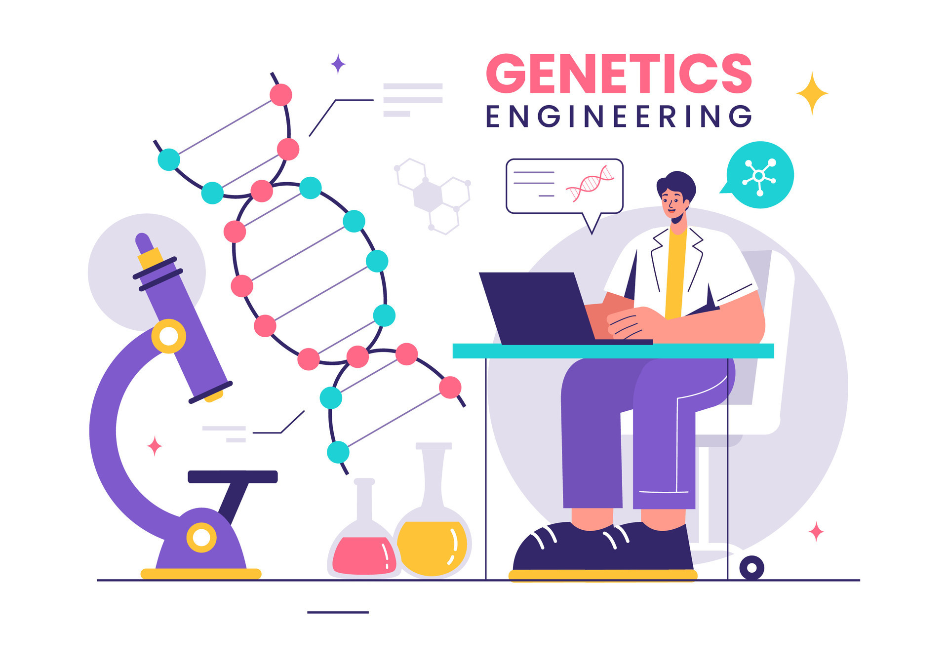 Vector Illustration Of Genetic Engineering And Dna Modifications With Genetics Research Or