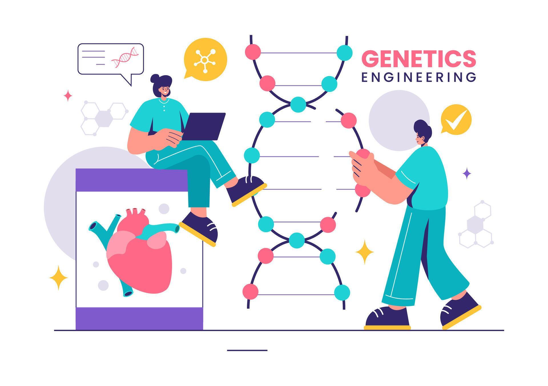 Vector Illustration Of Genetic Engineering And Dna Modifications With Genetics Research Or