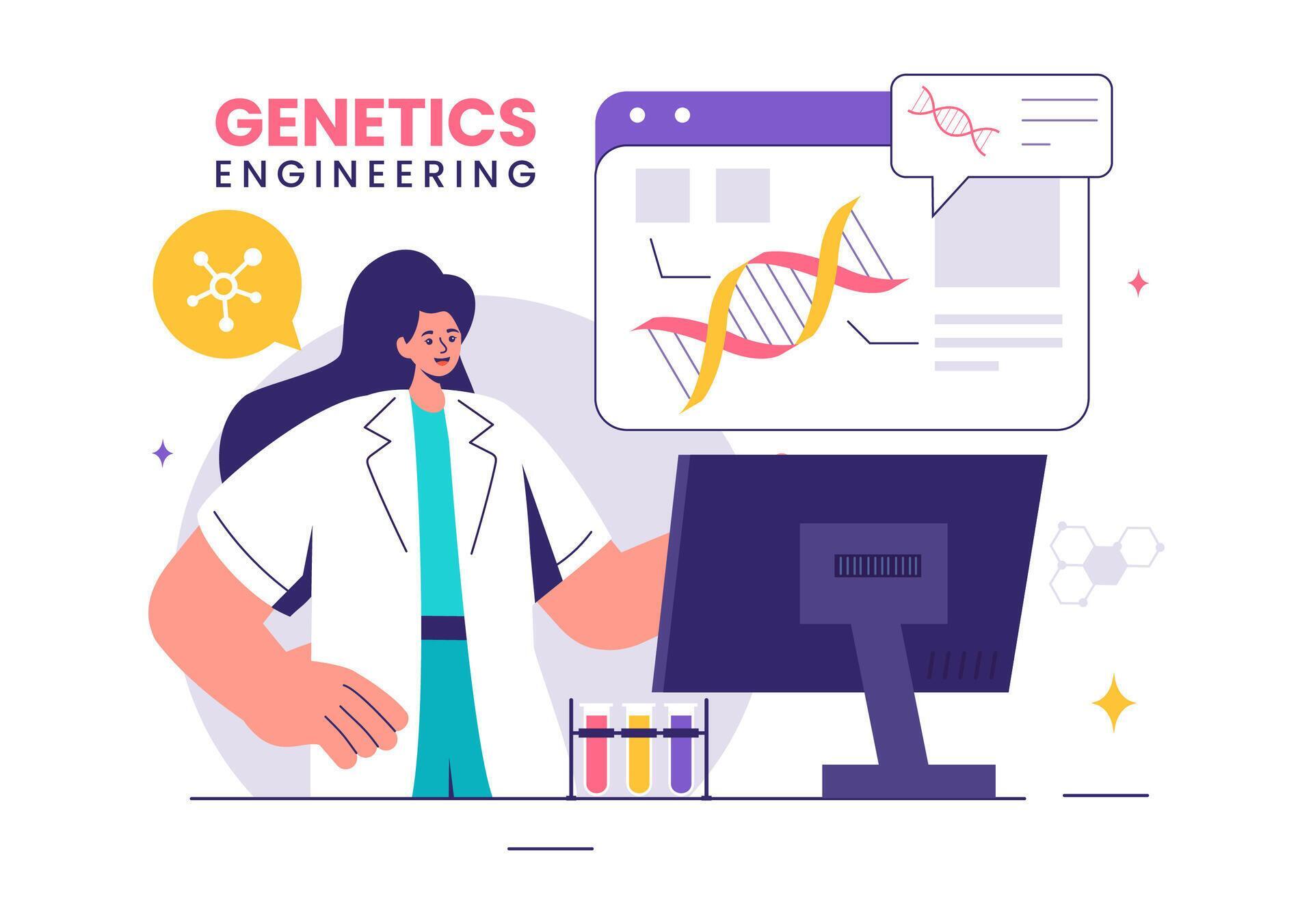 Vector Illustration Of Genetic Engineering And Dna Modifications With Genetics Research Or