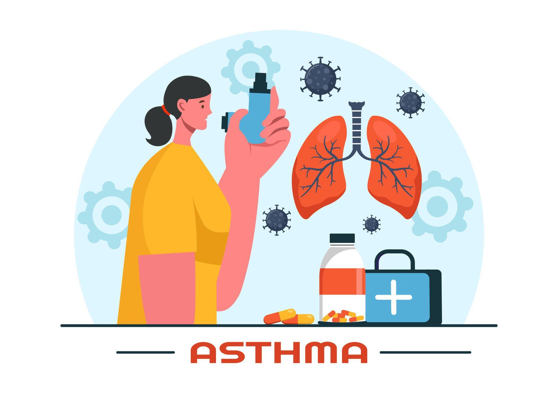 Asthma Disease Vector Illustration Featuring Human Lungs and Inhalers for Breathing in a ...