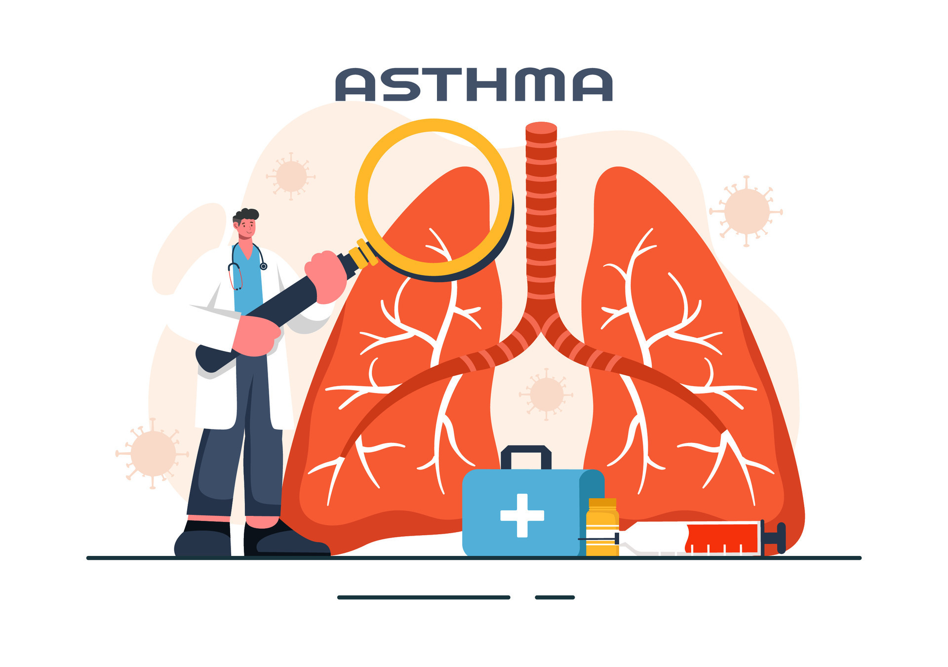Asthma Disease Vector Illustration Featuring Human Lungs and Inhalers for Breathing in a ...