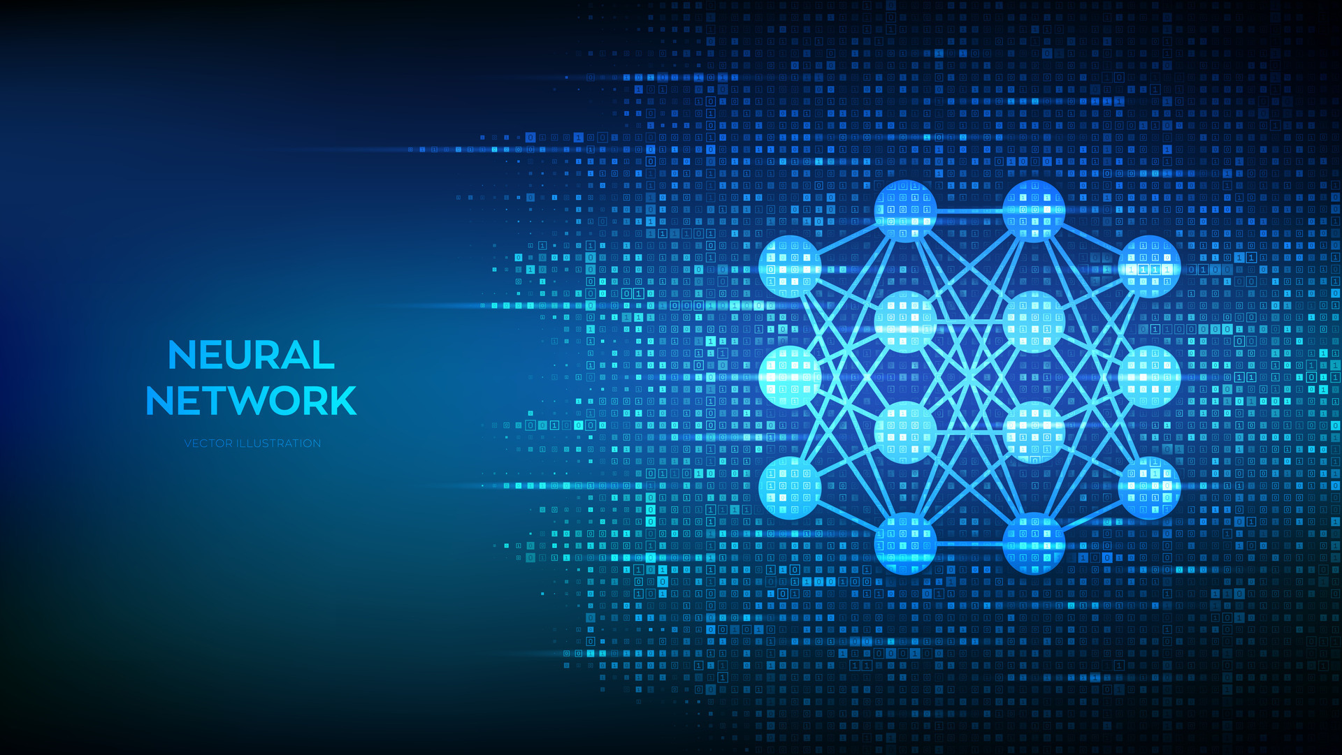 Neural network icon made with binary code. AI. Artificial Intelligence. Machine Learning. Deep ...