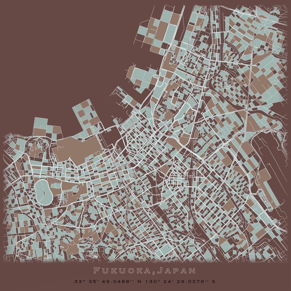 Fukuoka,Japan,city centre,accurate map,Urban detail Streets Roads color ...
