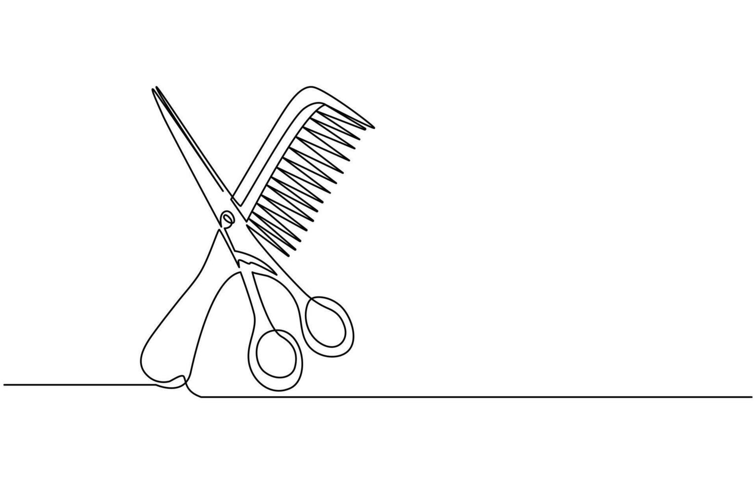 Scissors And Comb Business Icon Continuous Thin Line Drawing