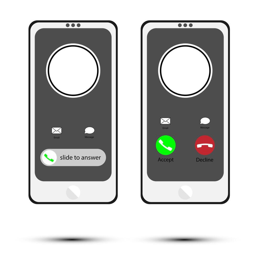 Call screen set. Interface. Slide to answer. Accept button, Decline ...