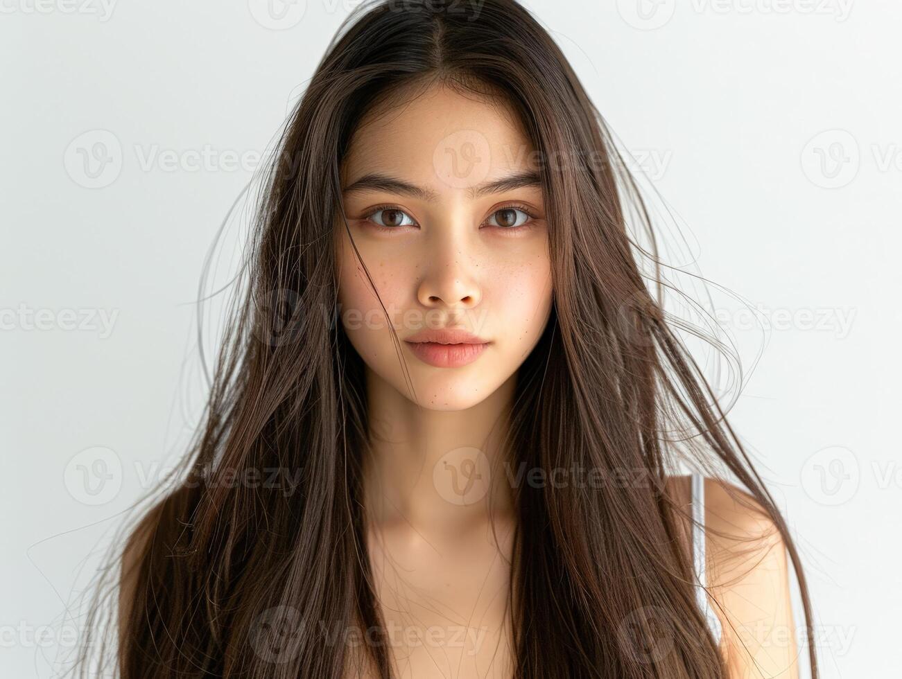 Young Woman With Long Brown Hair Posing for a Photo 47987309 Stock ...