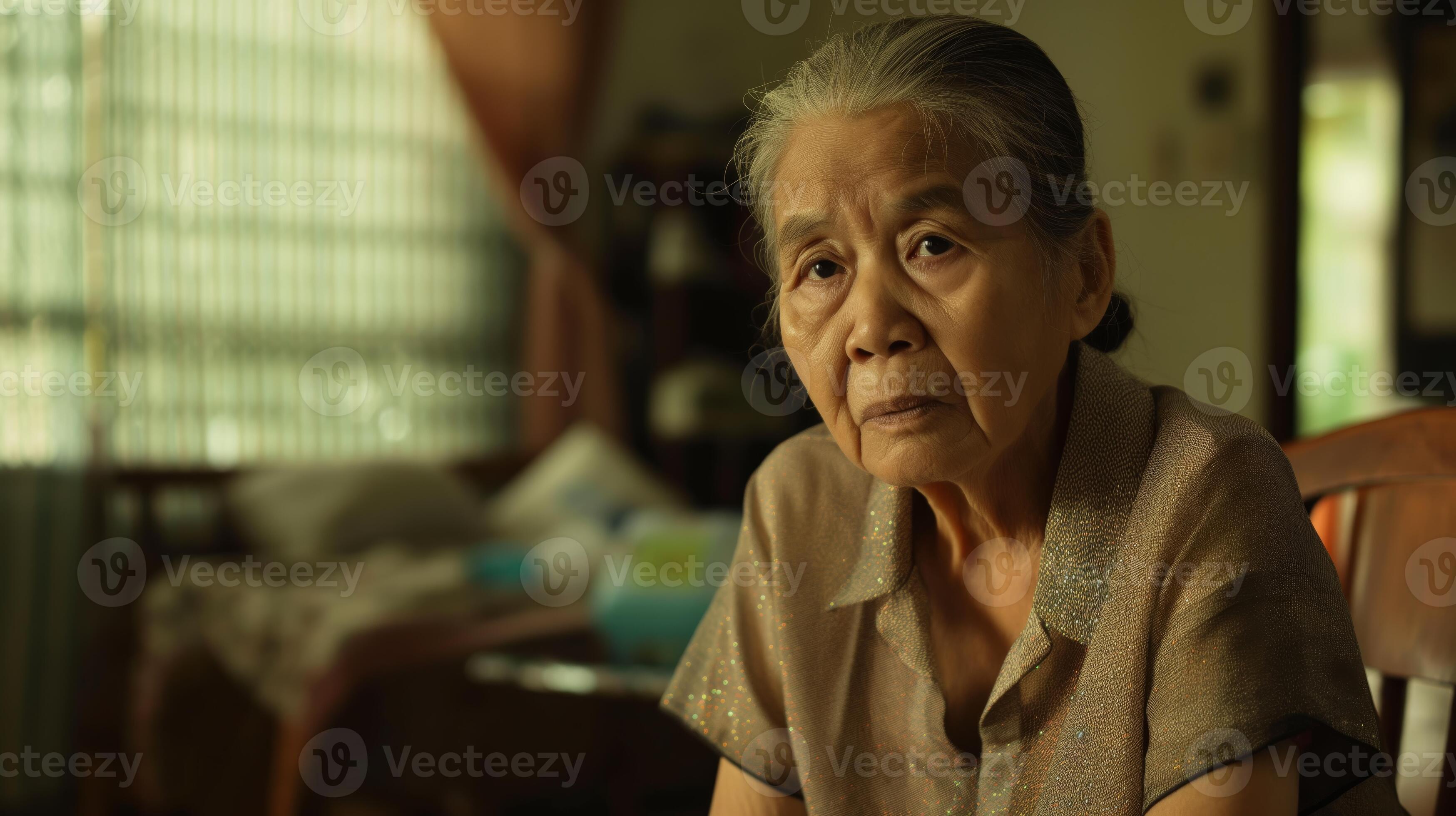 Filipino Elderly Woman, Contemplative Expression, Indoors, Cultural ... Filipino Elderly Woman, Contemplative Expression, Indoors, Cultural ...