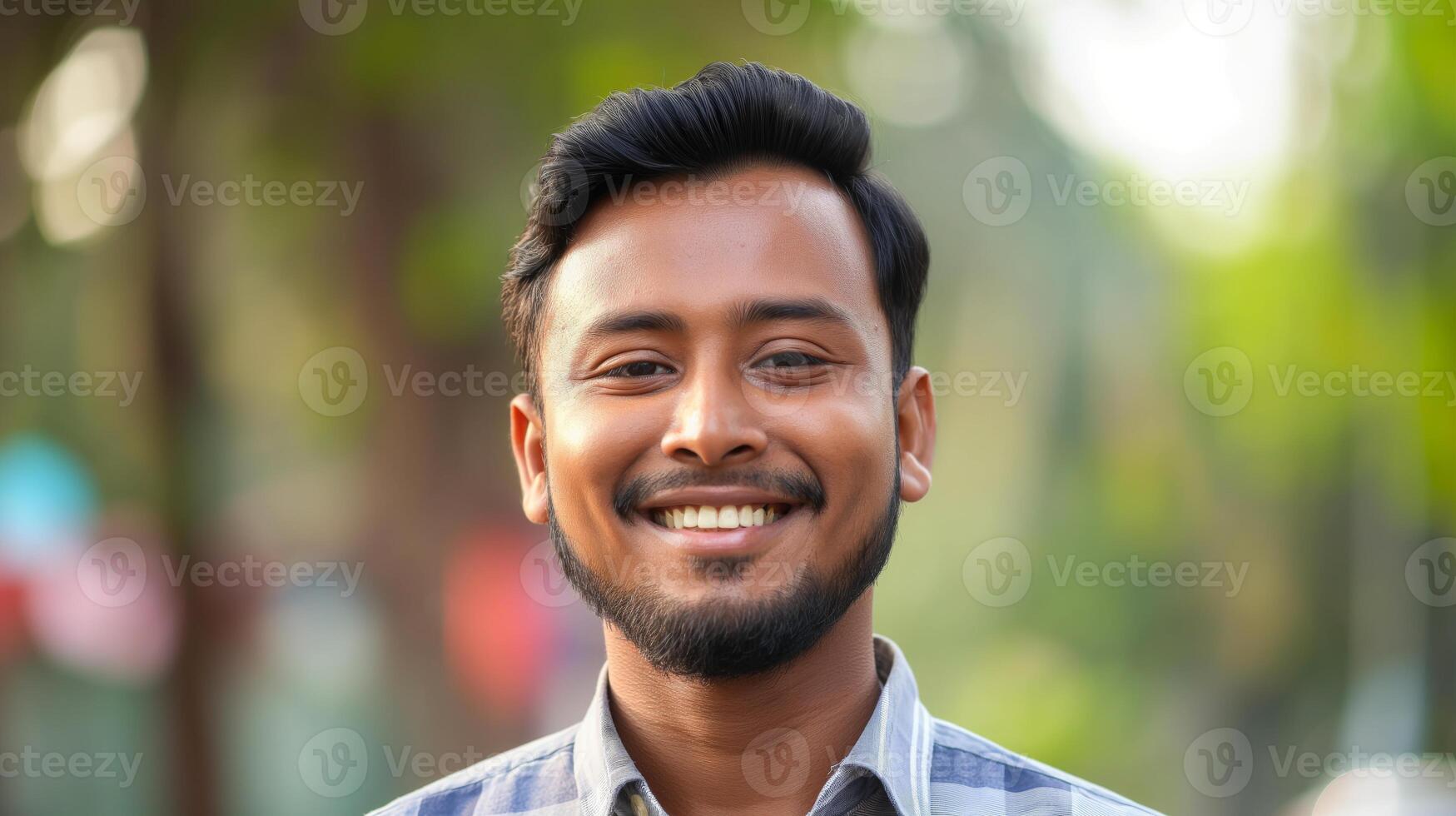 Smiling Young Bangladeshi Man Outdoors, Portrait with Natural Background for Print, Card, Poster ...