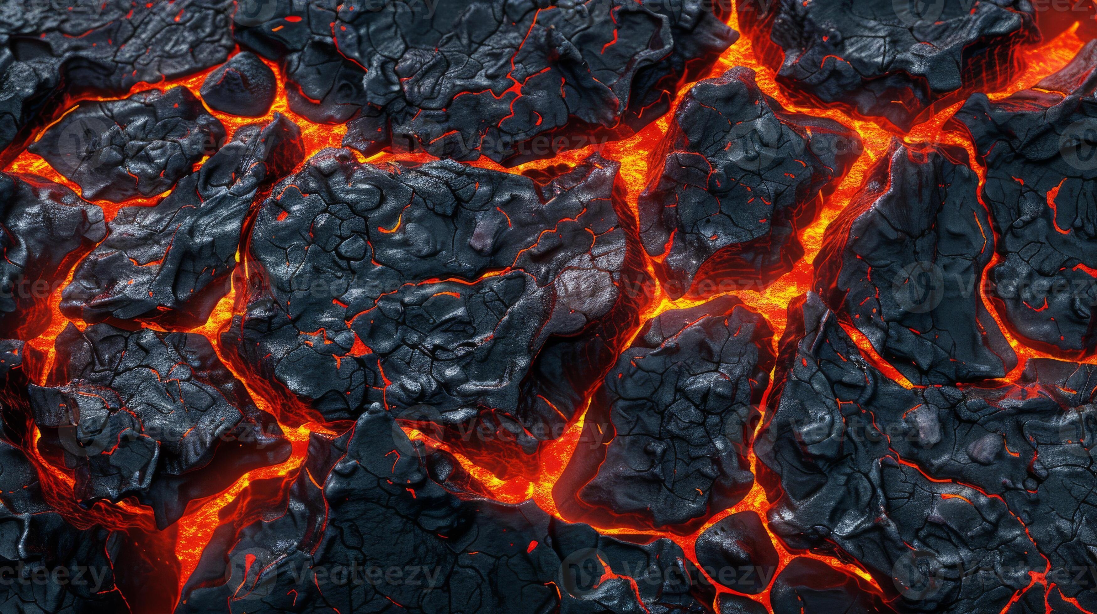 Volcanic Lava Surface Texture With Glowing Red Cracks, Detailed Dark ...